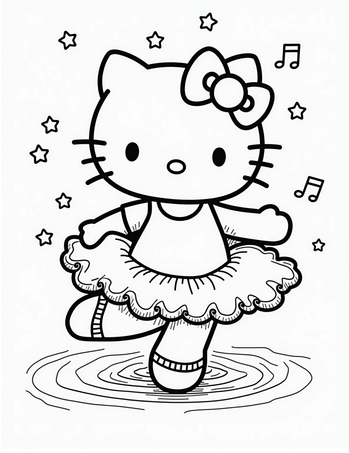 Coloring page of "Hello kitty wearing a tutu with a cute bow in her ...
