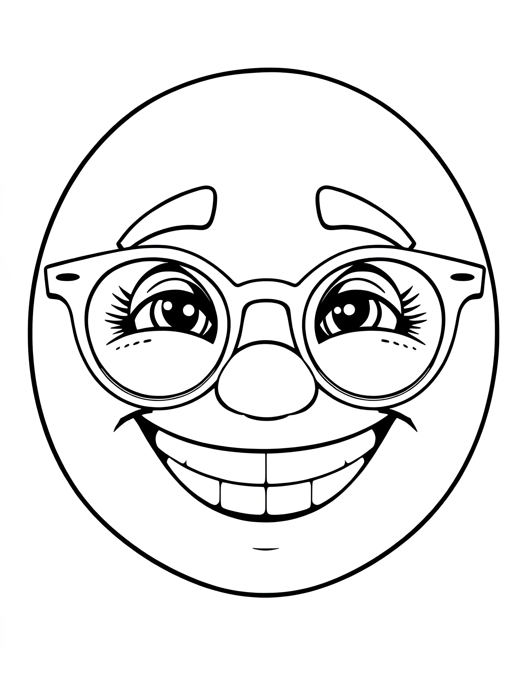 Coloring page of "An emoji face wearing oversized glasses with an ...