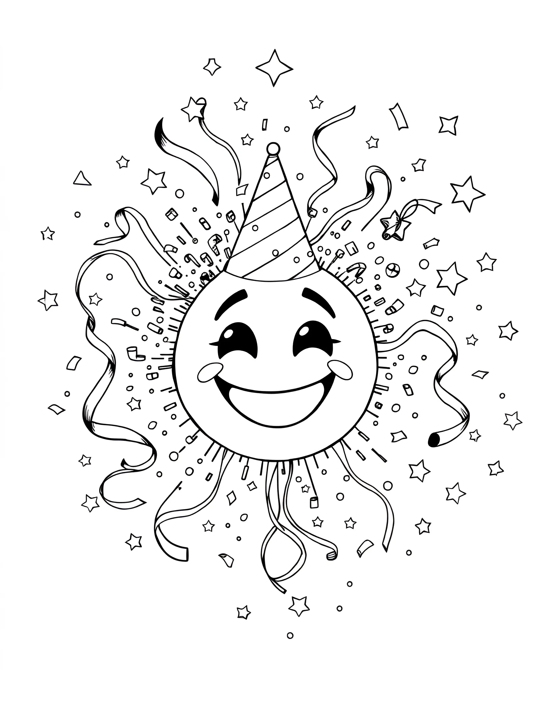 Coloring page of "A party popper emoji bursting with confetti and ...